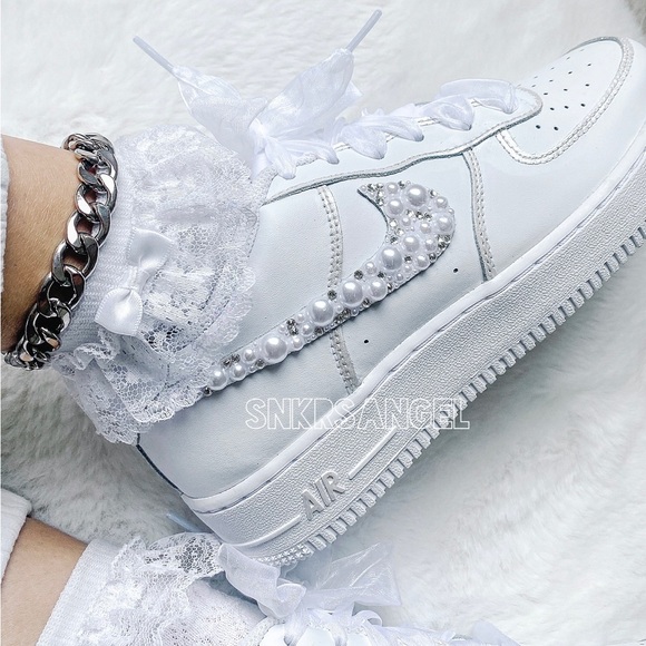 Nike | Shoes | Nike Wedding Air Force Low Bridal Bling Iridescent Pearl ...